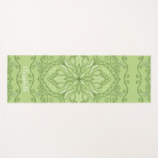Monogrammed Boho Lime Green Mandala Elegant Yoga Mat | Zazzle