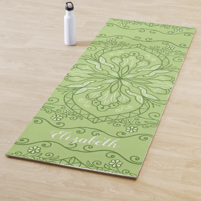 Monogrammed Boho Lime Green Mandala Elegant Yoga Mat | Zazzle