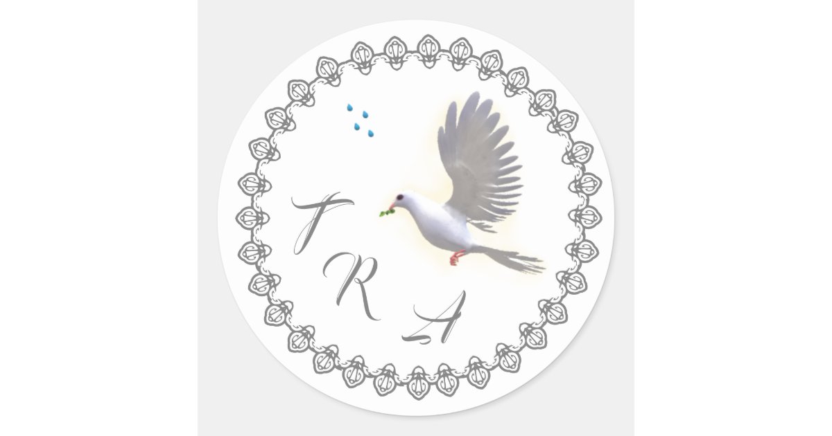 Monogrammed Catholic Dove & Water Baptism Classic Round Sticker | Zazzle