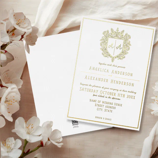 Monogrammed Crest Wedding Foil Invitation | Zazzle