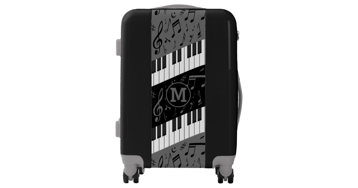 Monogrammed curve piano keys and musical notes luggage | Zazzle