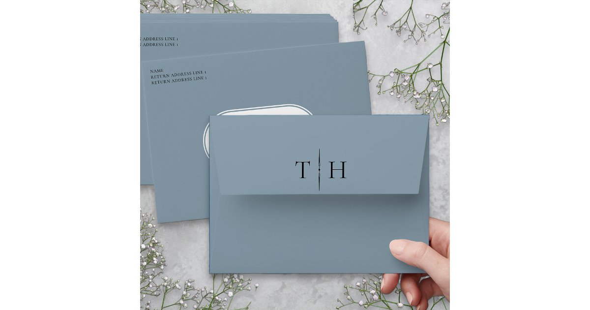 Monogrammed Dusty Blue Wedding Invitation Envelope | Zazzle