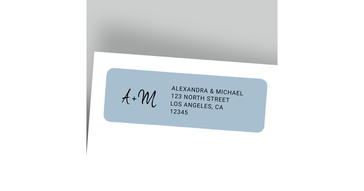 Monogrammed dusty blue wedding return address label | Zazzle