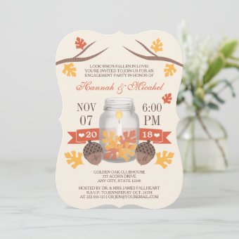 Monogrammed Fall Leaves Mason Jar Engagement Party Invitation | Zazzle