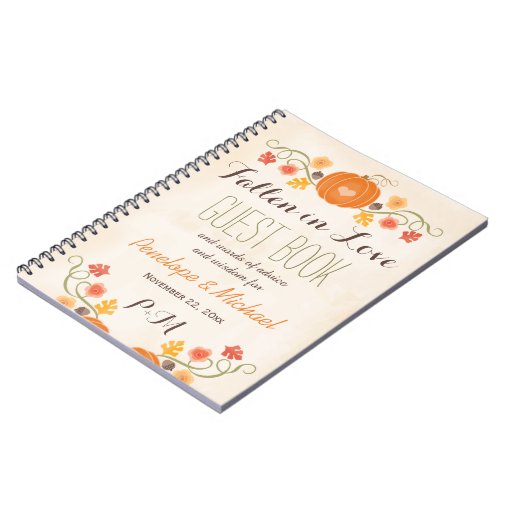 Monogrammed Fall Pumpkin Acorn Wedding Guest Boook Notebook | Zazzle