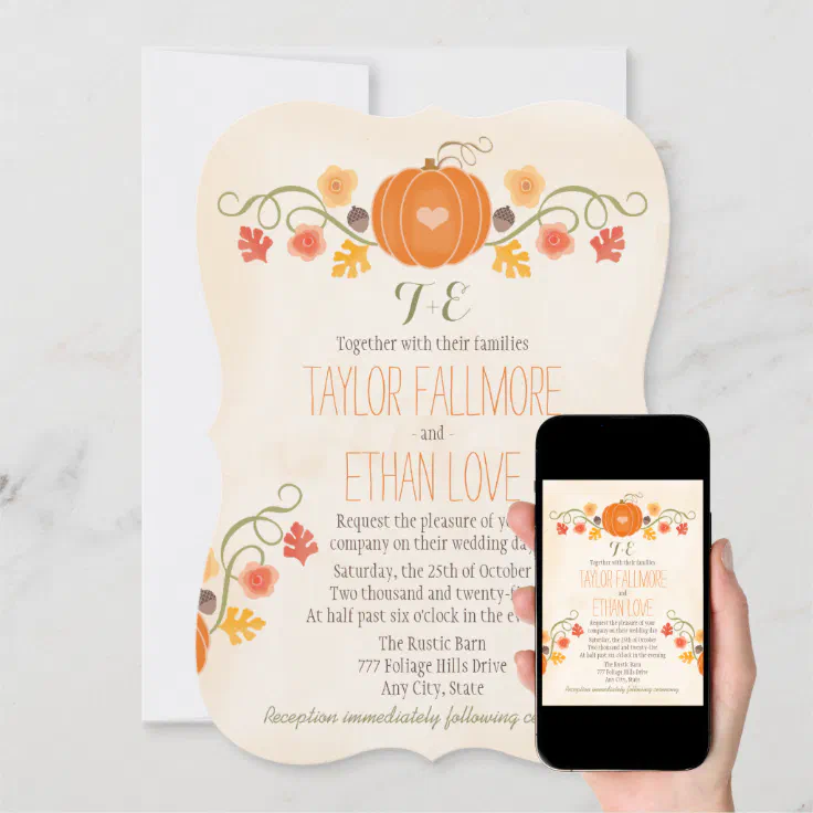 Monogrammed Fall Pumpkin Wedding Invitations | Zazzle