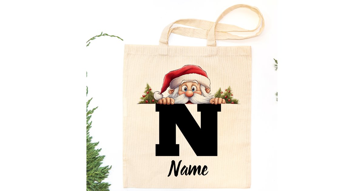 Monogrammed Family Christmas Personalized Santa Tote Bag | Zazzle