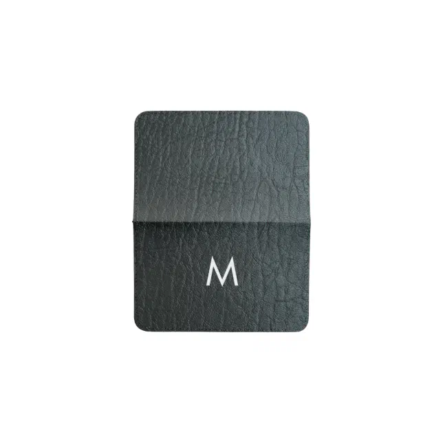 Monogrammed Faux Black Leather Texture Card Holder | Zazzle