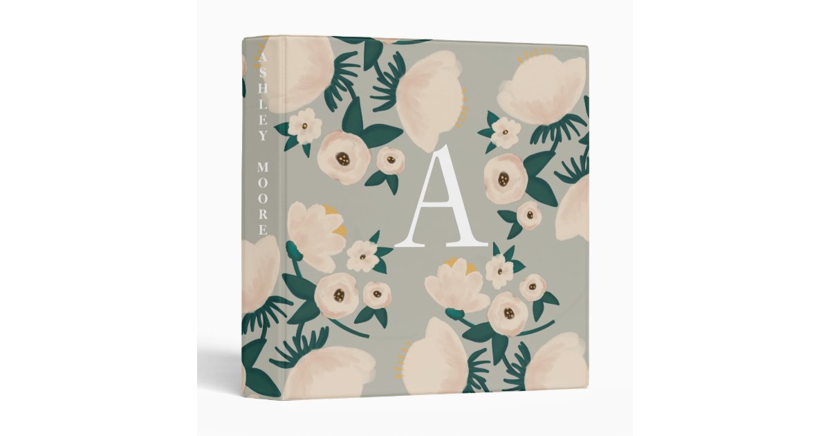 Monogrammed Flower Binder - Green Mint White Cream | Zazzle