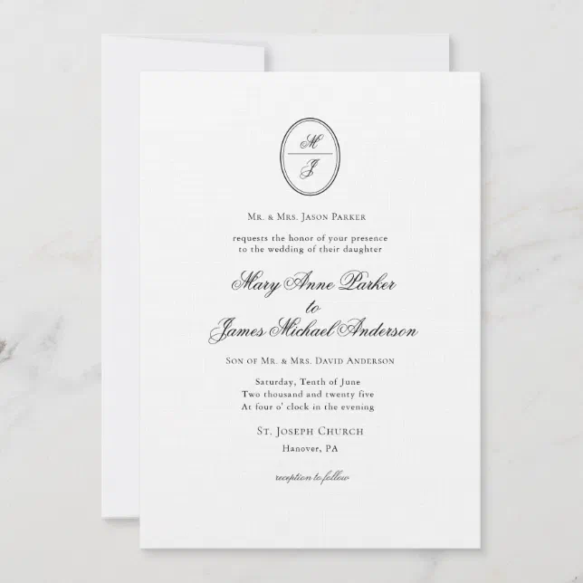Monogrammed Formal wedding Invitation | Zazzle