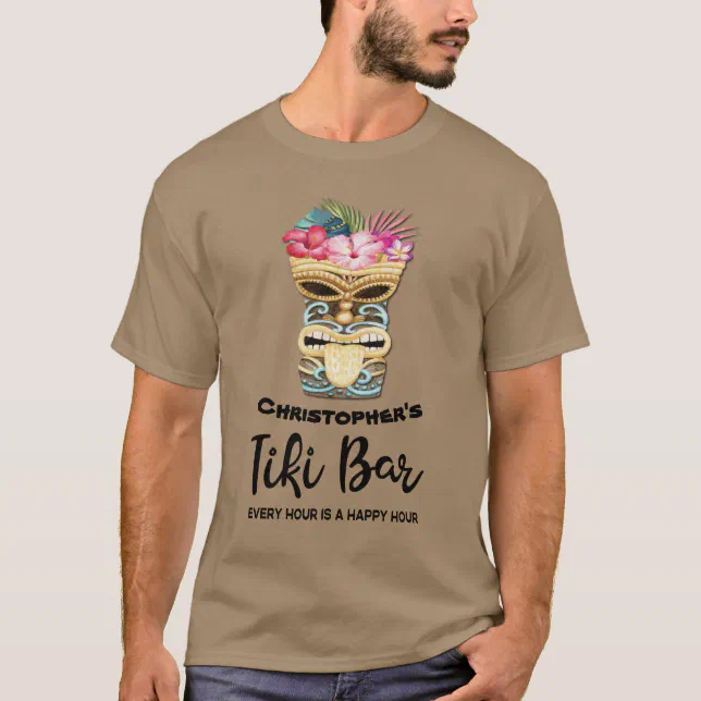 Monogrammed Funny Island Beach Tiki Bar T-Shirt | Zazzle