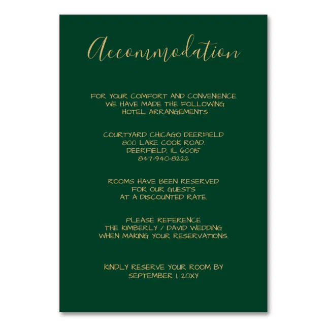 Monogrammed Gold Crest Green accommodation cards | Zazzle