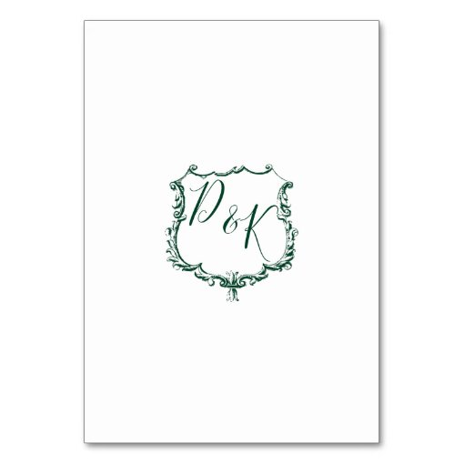 Monogrammed Gold Crest Green accommodation cards | Zazzle