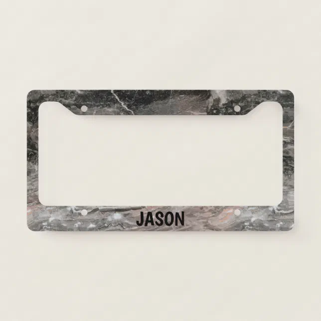 Monogrammed Gray Marble Stone Texture License Plate Frame | Zazzle