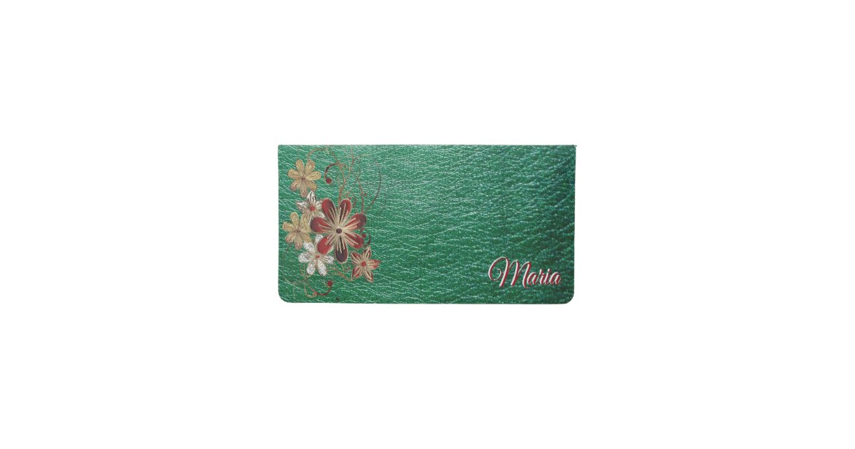 Monogrammed Green Leather Checkbook Cover | Zazzle