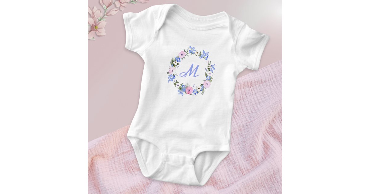 Monogrammed Initial Floral Flower Circle Pretty Baby Bodysuit | Zazzle
