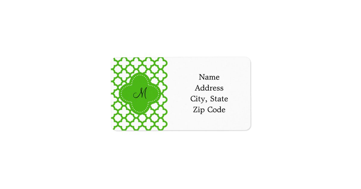 Monogrammed Kelly Green Quatrefoil Pattern Label | Zazzle