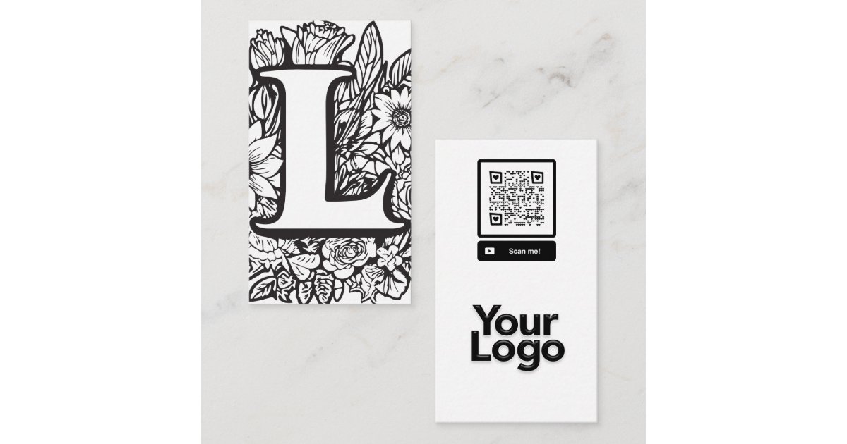Monogrammed L Black and White Floral QR Code Logo Business Card | Zazzle