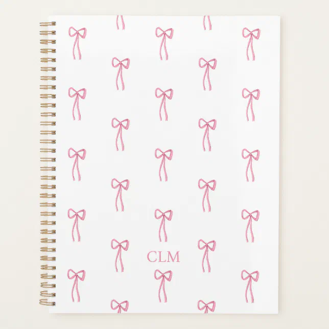Monogrammed Little Bow Pink Planner | Zazzle