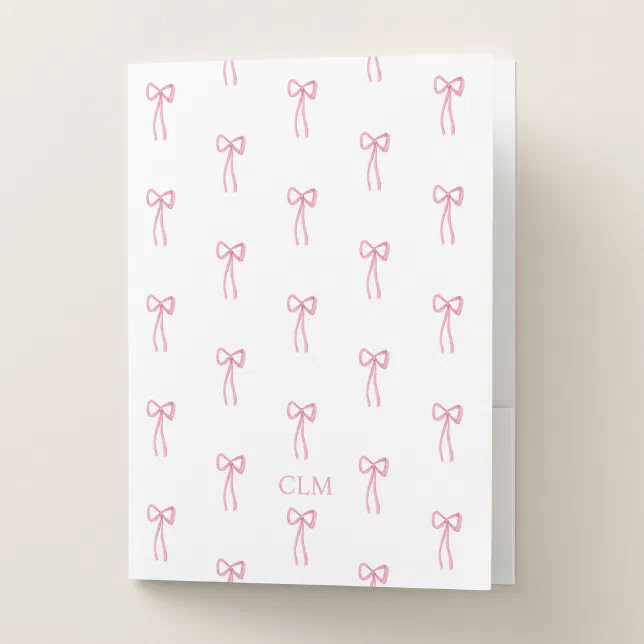 Monogrammed Little Bow Pink Pocket Folder | Zazzle