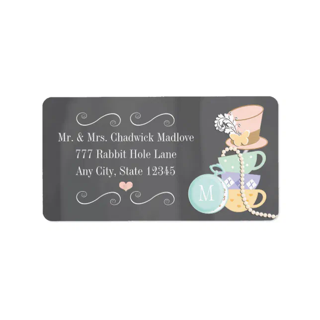 MONOGRAMMED MAD HATTER RETURN ADDRESS LABELS | Zazzle