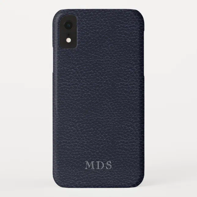 Monogrammed Midnight Blue Faux Leather Look Case-Mate iPhone Case | Zazzle