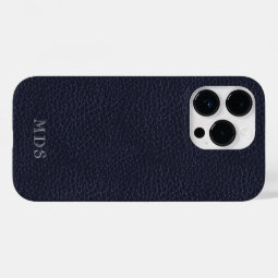 Monogrammed Midnight Blue Faux Leather Look Case-Mate iPhone Case | Zazzle