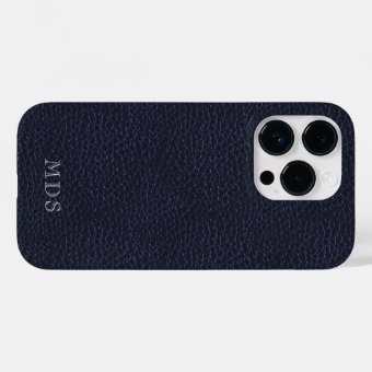 Monogrammed Midnight Blue Faux Leather Look Case-Mate iPhone Case | Zazzle