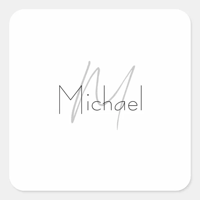 Monogrammed Minimalist Plain Modern Name Square Sticker | Zazzle