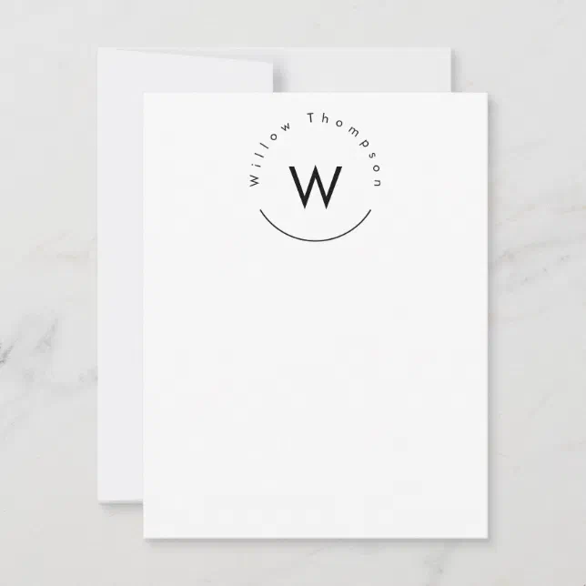Monogrammed Minimalistic Modern White Note Card | Zazzle