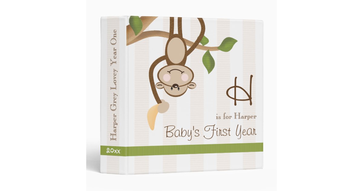 Monogrammed Monkey Baby Photo Album Binder | Zazzle
