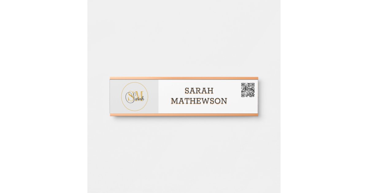 Monogrammed Name & Elegant Signature / QR Code Door Sign | Zazzle