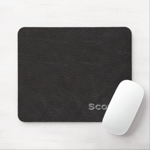 Monogrammed Name | Executive Black Leather Look Mouse Pad | Zazzle