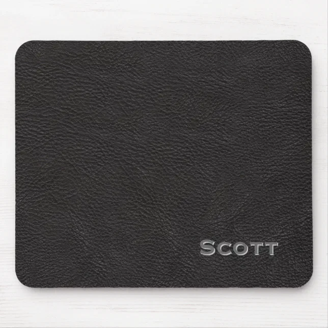Monogrammed Name | Executive Black Leather Look Mouse Pad | Zazzle