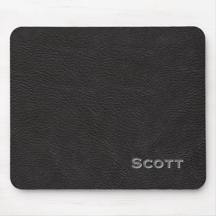 Monogrammed Name | Executive Black Leather Look Mouse Pad | Zazzle