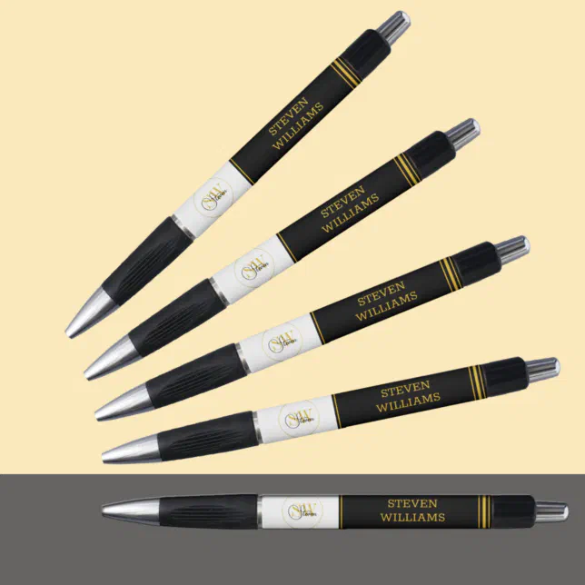 Monogrammed Name & Modern Signature Black Pen | Zazzle