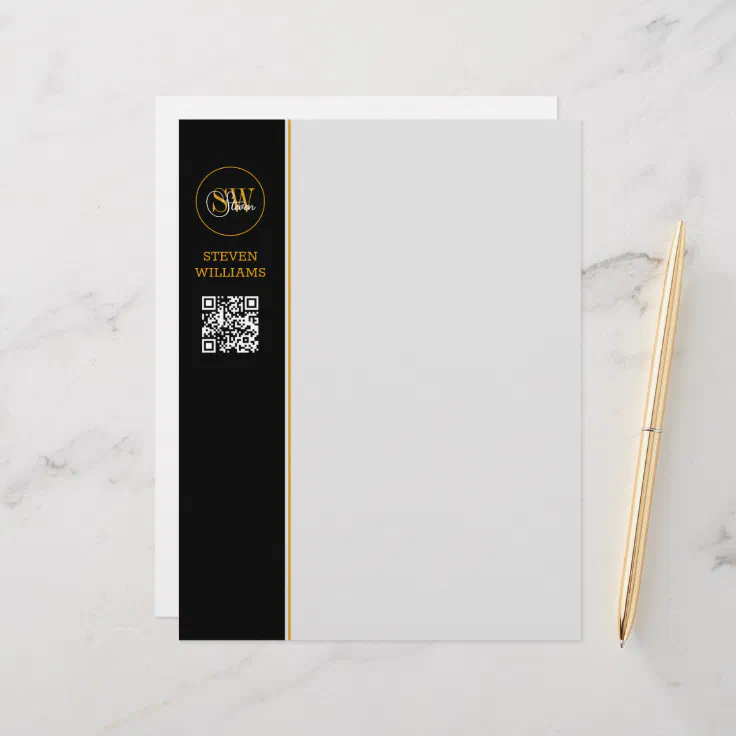 Monogrammed Name & Modern Signature / QR Code Letterhead | Zazzle