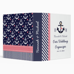 Monogrammed Navy Blue Pink Anchor Wedding Planner Binder | Zazzle