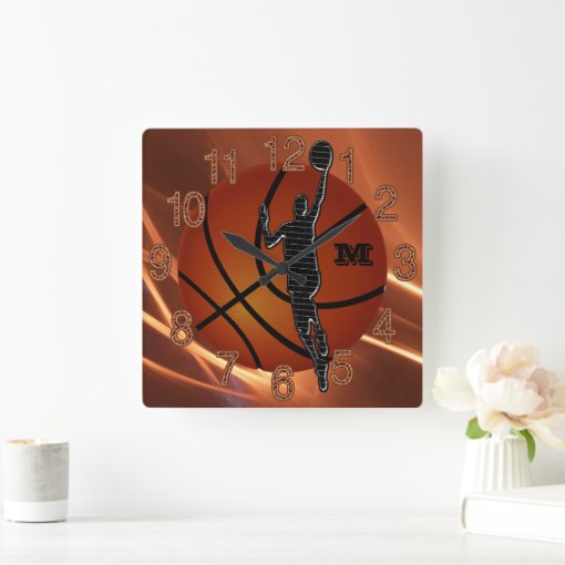 Monogrammed or Number Cool Boys Basketball Clocks | Zazzle