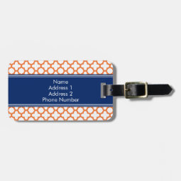 Monogrammed Orange and Royal Blue Quatrefoil Luggage Tag | Zazzle