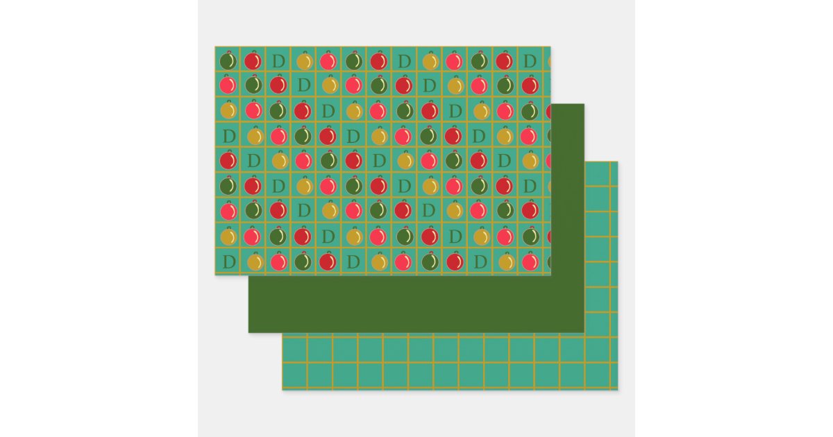 Monogrammed Ornamental Bingo Green Red Christmas Wrapping Paper Sheets ...