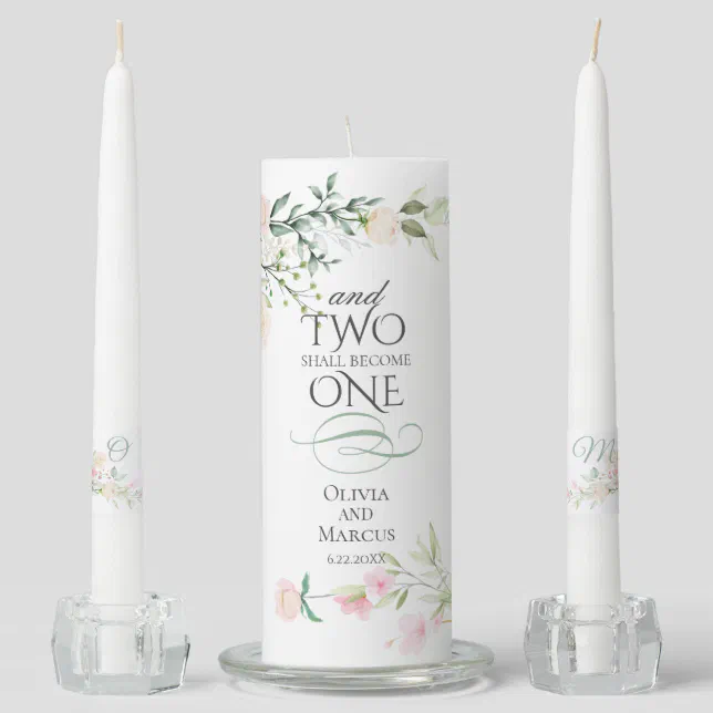 Monogrammed Pale Blush Spring Flowers Unity Candle Set | Zazzle