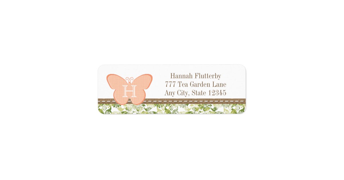 MONOGRAMMED PEACH BUTTERFLY RETURN ADDRESS LABELS | Zazzle
