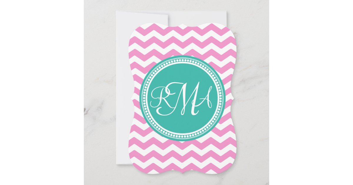 Monogrammed Pink and Teal Chevron Custom Invitation | Zazzle