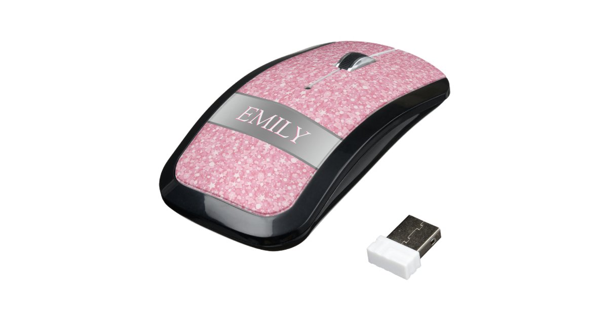 Monogrammed Pink Glitter Pattern Wireless Mouse | Zazzle