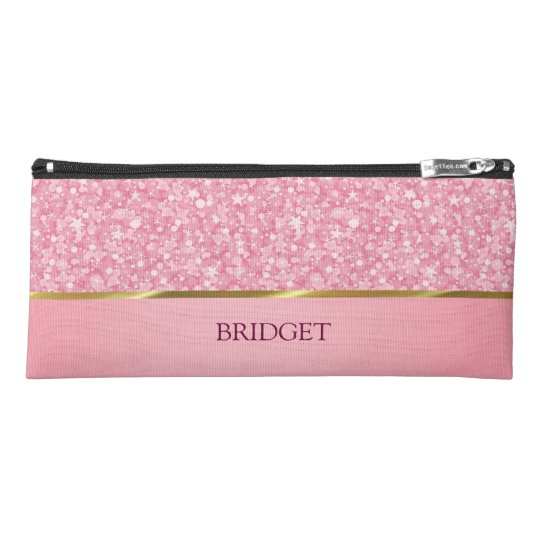 Monogrammed Pink Glitter Pencil Case | Zazzle.com