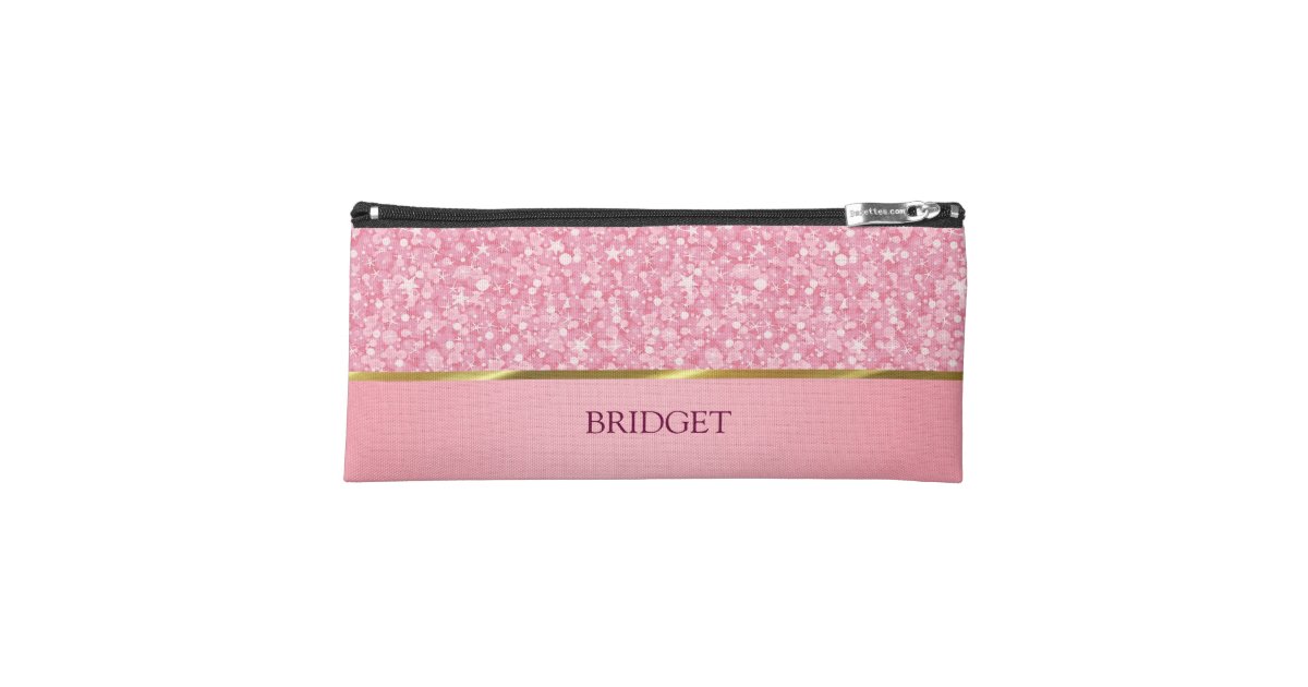 Monogrammed Pink Glitter Pencil Case | Zazzle