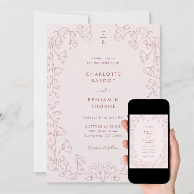 Monogrammed Pink Wedding Invitation | Zazzle