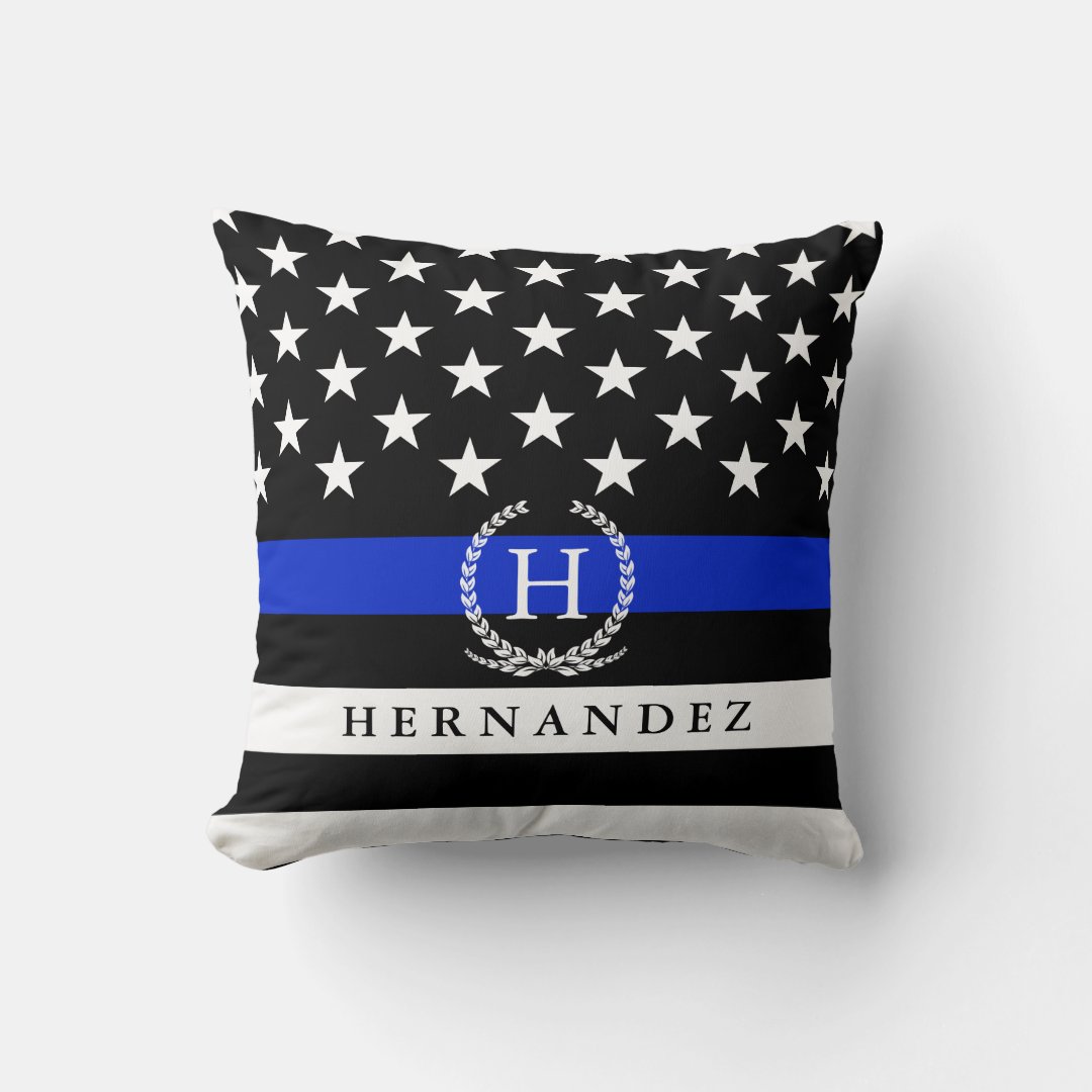 Monogrammed Police Styled American Flag Custom Throw Pillow | Zazzle