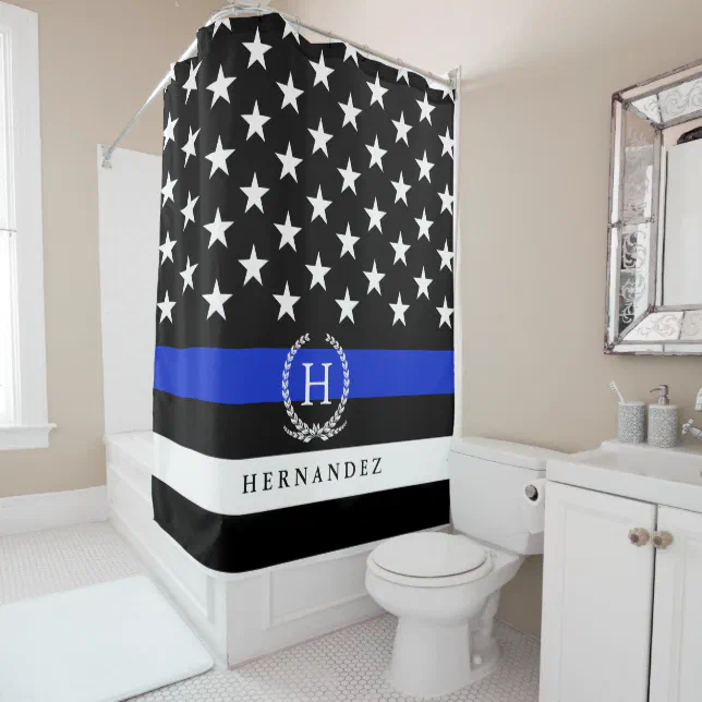 Monogrammed Police Styled American Flag Shower Curtain | Zazzle
